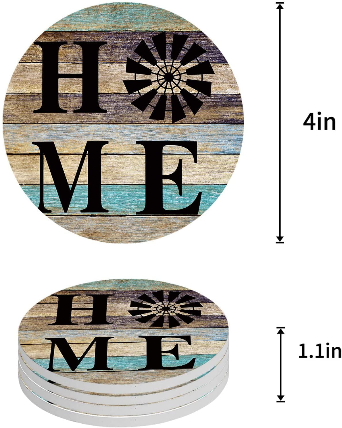 ZHANZZK Summer Farm Windmill Wood Grain Set of 6 Round Coaster for ...
