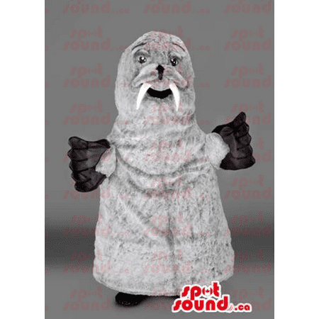 Grey Walrus Sea Animal SPOTSOUND Mascot With Long White Fangs - Mascots ...