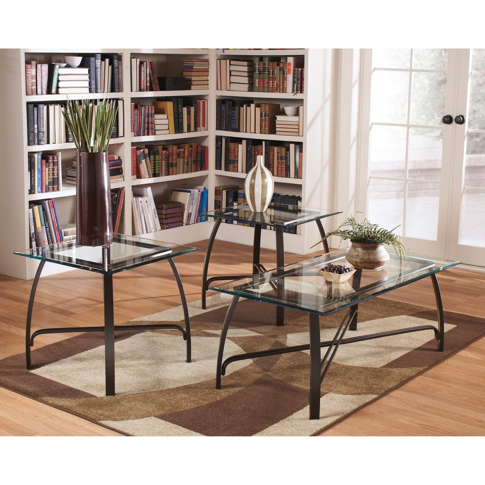Flash Furniture 3 Piece Glass Top Coffee Table Set in Bronze - Walmart.com
