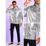 Unique Bargains Men's Metallic Solid Zipper Holographic Hooded ...