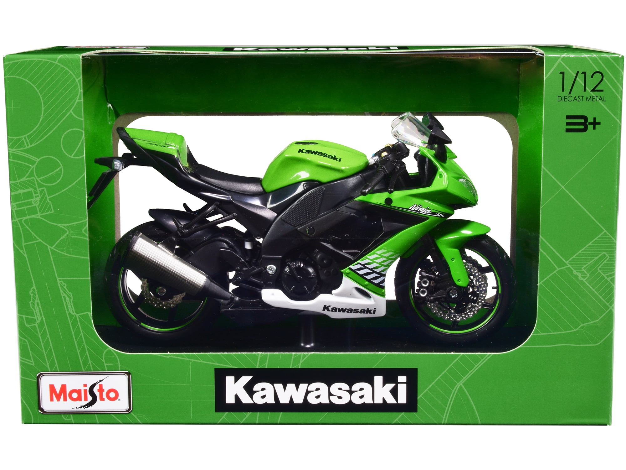 2010 Kawasaki Ninja ZX-10R Green with Plastic Display Stand 1/12 ...