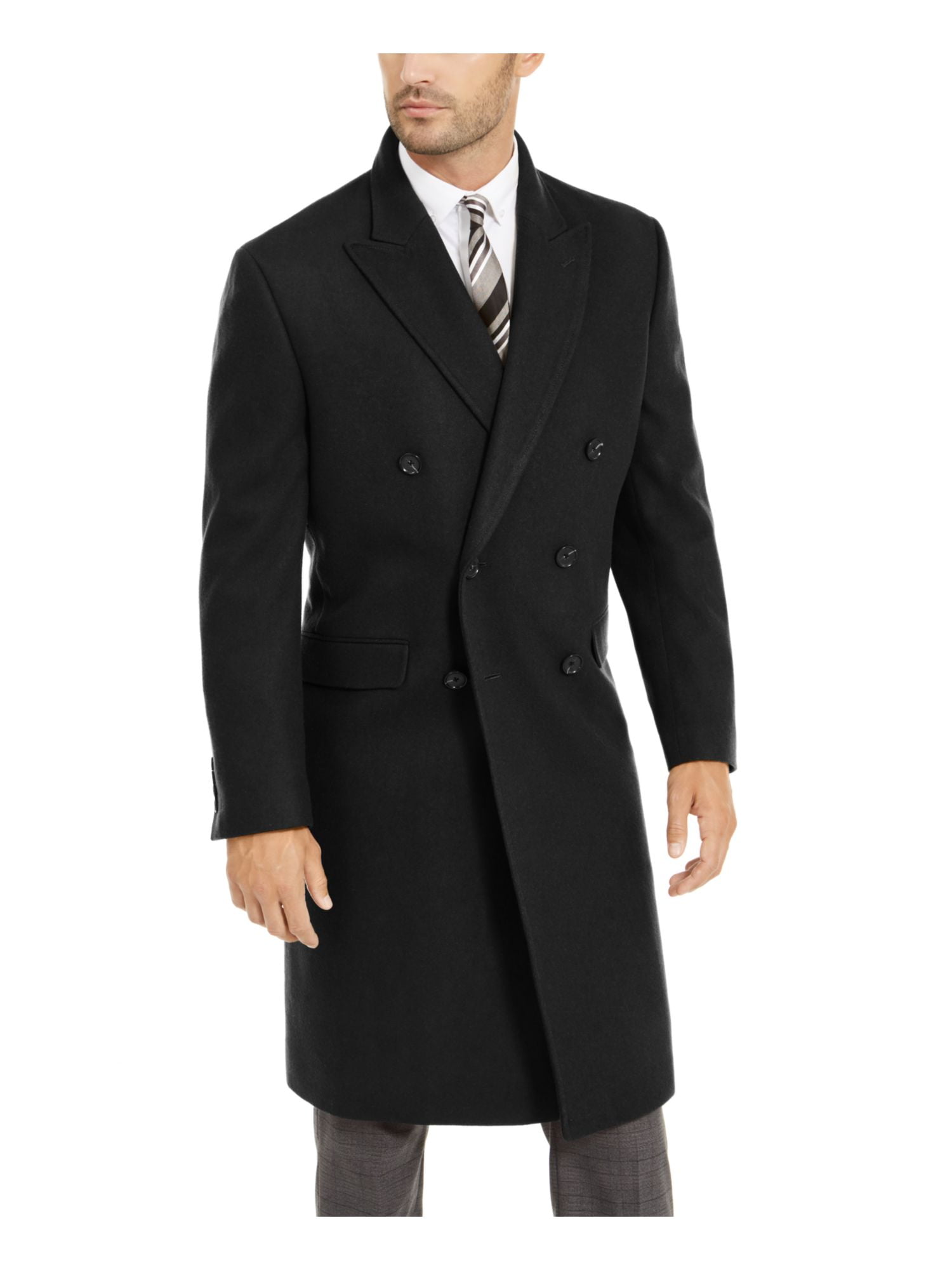 CALVIN KLEIN Mens Black Double Breasted Wool Blend Overcoat 38R ...