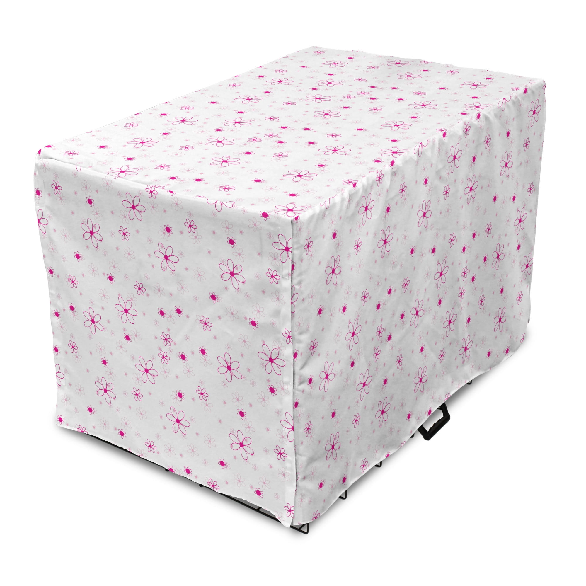 Cartoon Dog Crate Cover, Pattern with Flowers Simple Classic Art ...