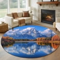 Landscape Sky Round Area Rug 5ft Modern Forest Lake Maple Snow Mountain ...