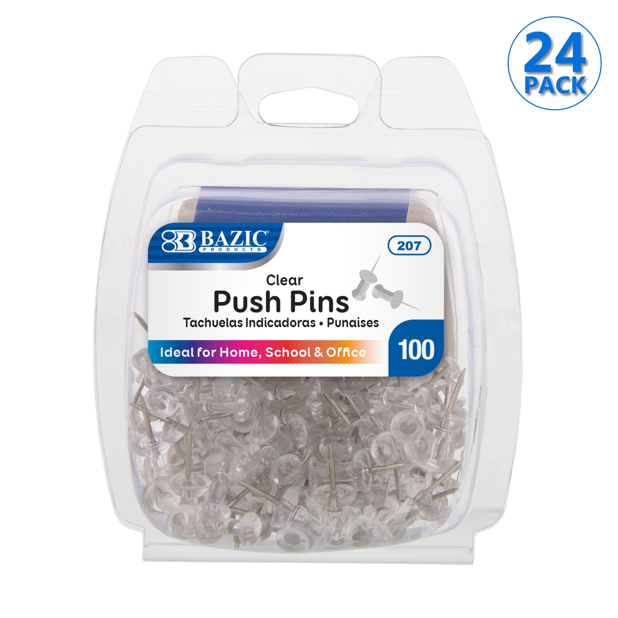 BAZIC Push Pins Color Thumb Tacks Steel, Plastic Head (100/pack), 24 ...