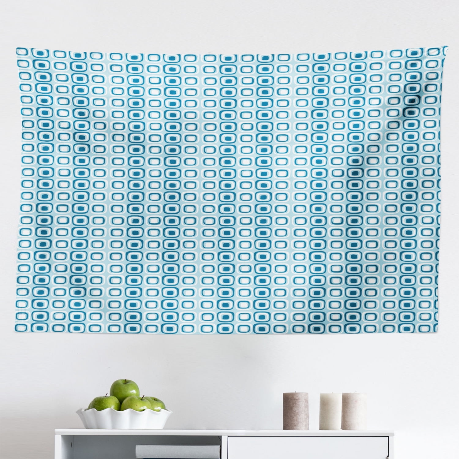 Turquoise and Beige Tapestry, Scribble Geometric and Abstract Motif ...