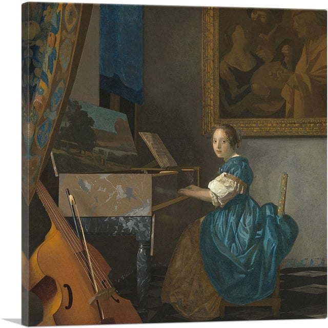 ARTCANVAS Young Woman Seated At a Virginal 1670 Canvas Art Print by ...