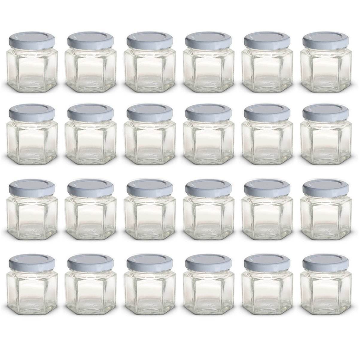 1 5 Oz Hexagon Mini Glass Jars With White Lids And Labels Pack Of 24