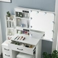 Yamissi Large Vanity Desk with Lights, Slidable Mirror, Drawers ...
