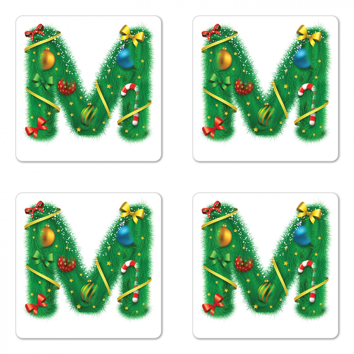 Christmas Alphabet Coaster Set of 4, M Letter Ribbons Noel Occasion ...