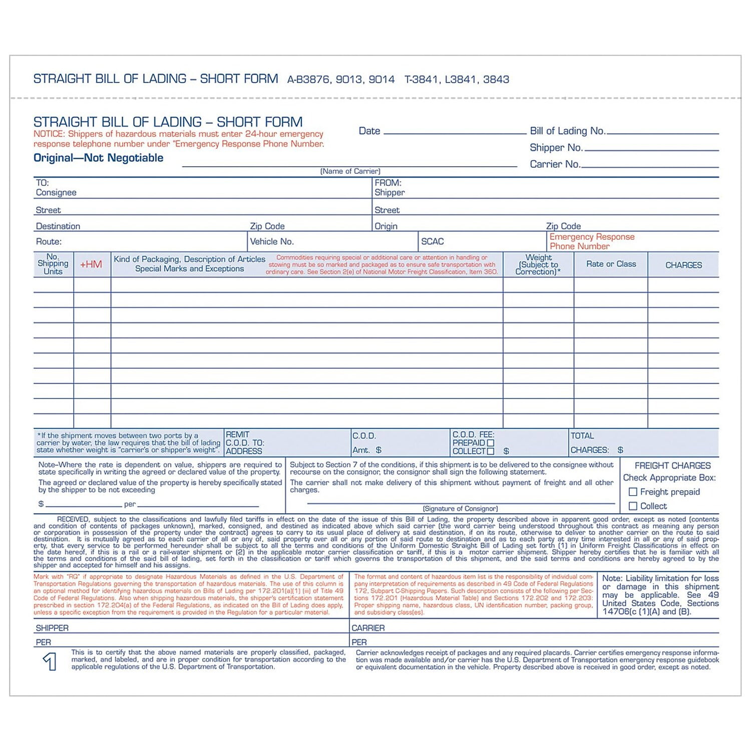 Blank Bill Of Lading Pdf