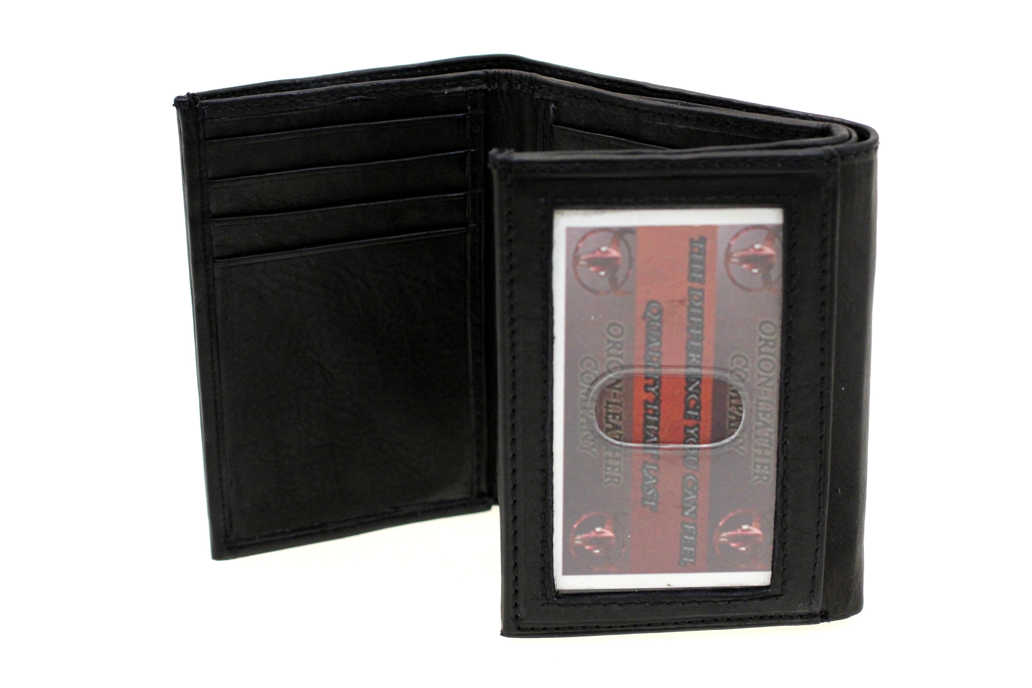 Mens Leather Trifold Wallet ID Outside 2 Bill Sections 12 Credit Cards ...