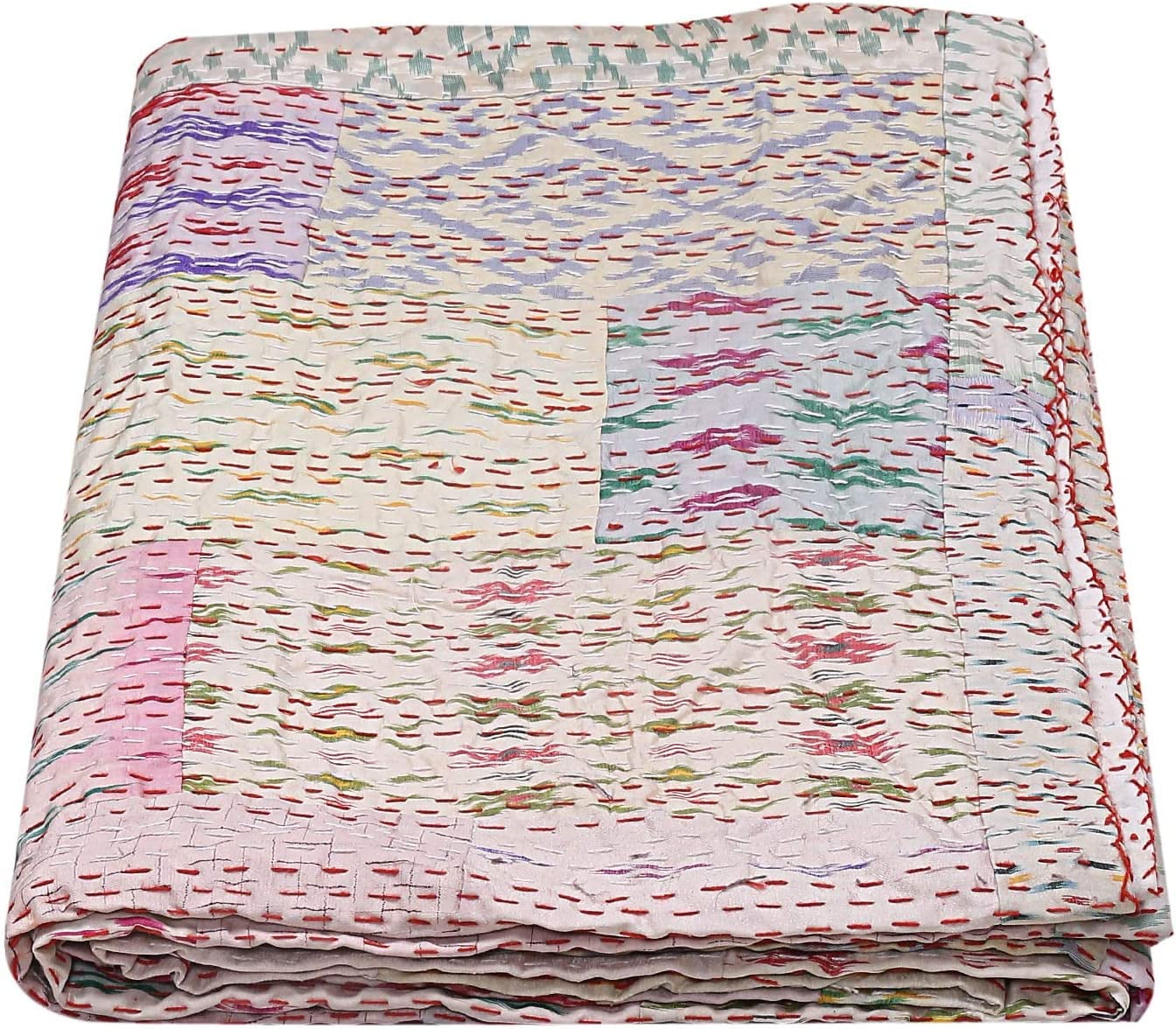 Vinsan Indian Handmade Silk Patchwork Kantha Quilts Boho Bed Cover ...