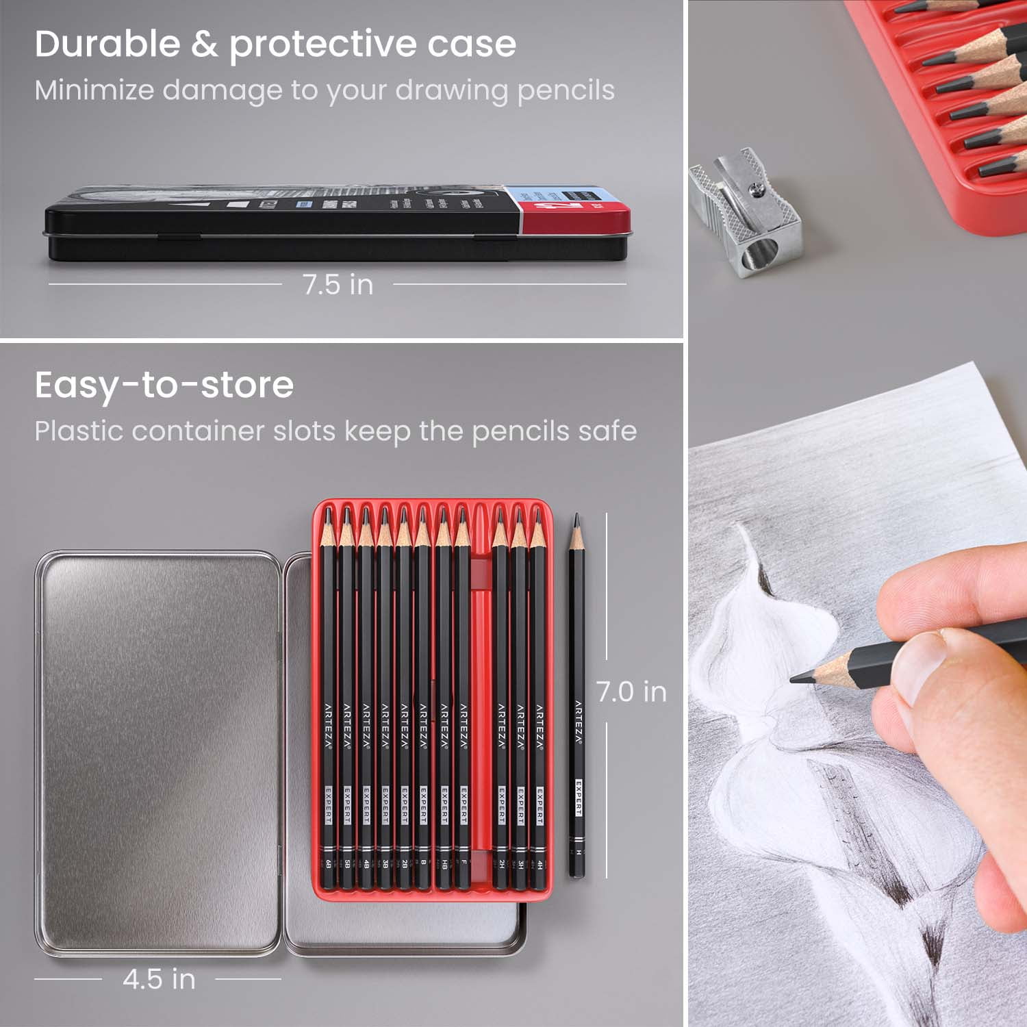 Charcoal Pencils Sketching Pencil Set | 12-Pack Art Drawing Pencils For ...
