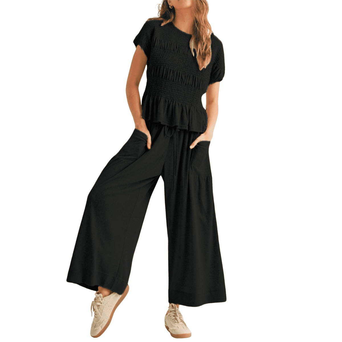 Click here for Unbranded Womens 2-Piece Smocked Top & Wide-Leg Pa... prices