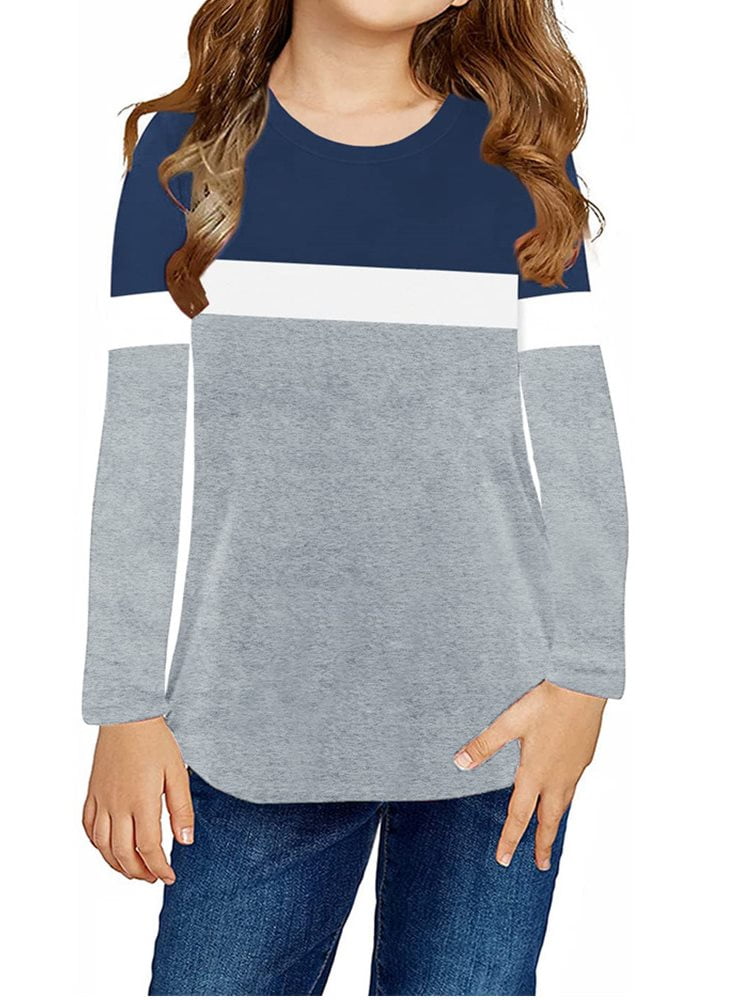 Langwyqu Girls Casual Long Sleeve T Shirts Children Color Block Stripe ...