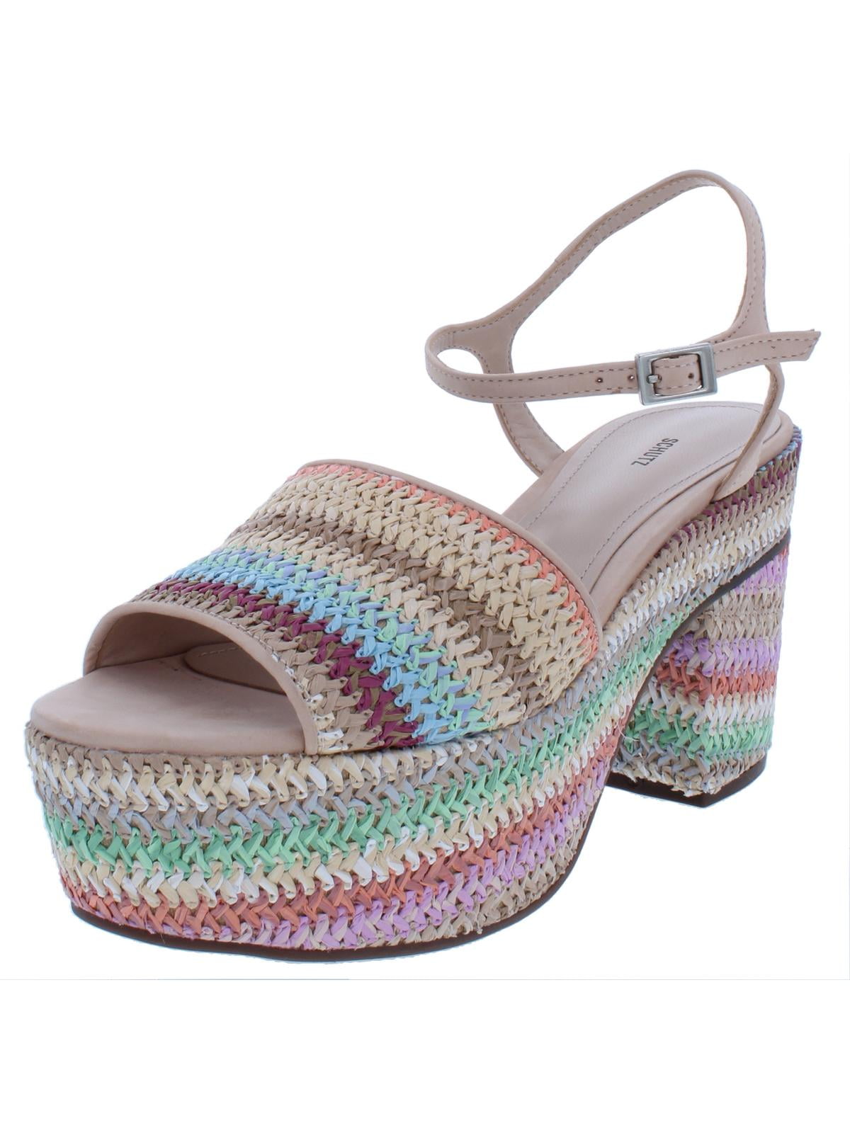 Schutz Womens Ziquiele Raffia Multi-Color Platform Sandals - Walmart.com