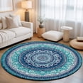 Bohemian Concentric Rings Area Rug, Teal Green Floral Texture Non-Slip ...