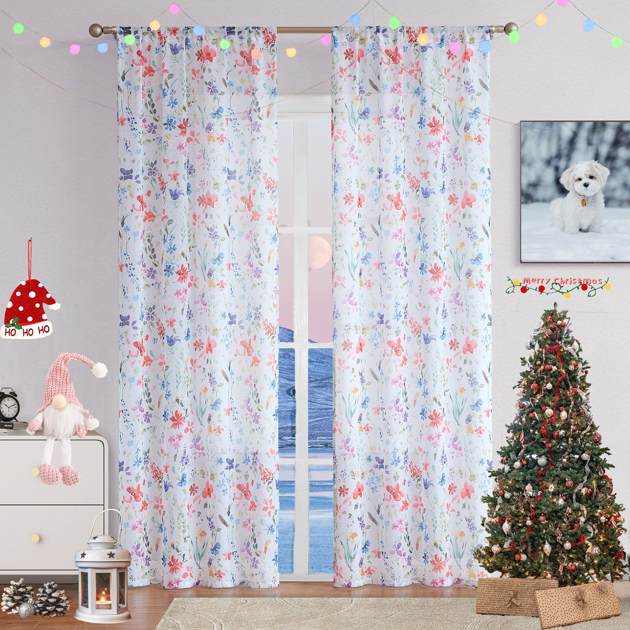 Fragrantex Red Floral Sheer Curtains 96 Inches Long for Bedroom ...