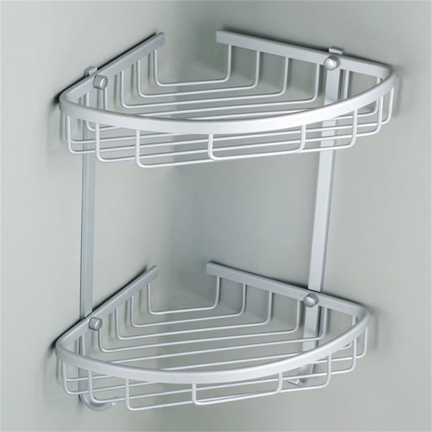 Double Tiers Triangle Shower Basket Bathroom Corner Shelf Aluminum ...