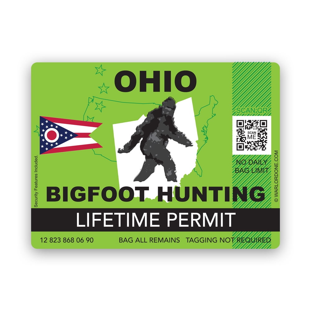Ohio Bigfoot Hunting Permit Sticker Decal - Self Adhesive Vinyl ...