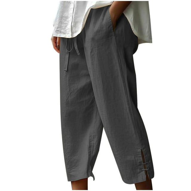 Mchoice Linen Pants Women Summer Fashion Solid Color Drawstring Pants