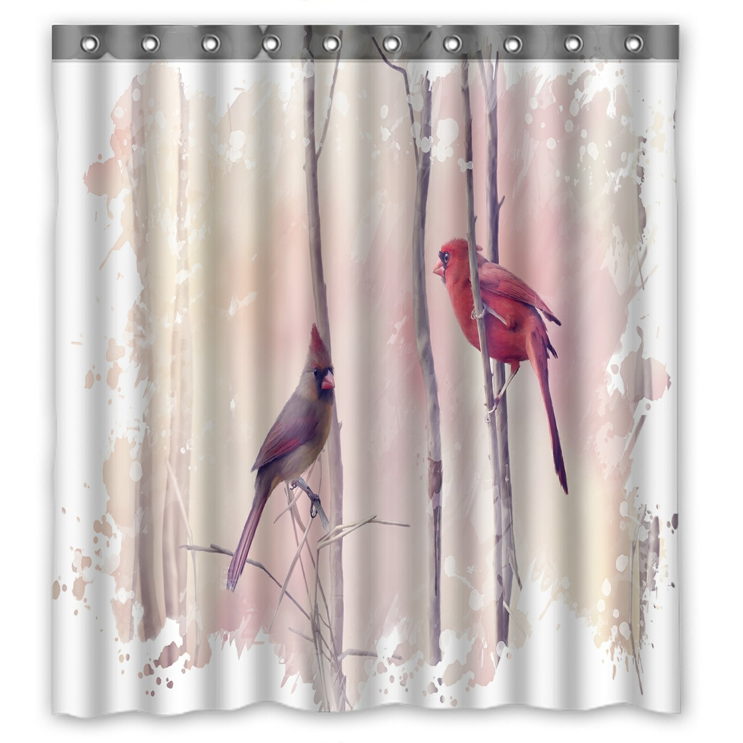 PHFZK Bird Animal Shower Curtain, Painting of Northern Cardinals ...