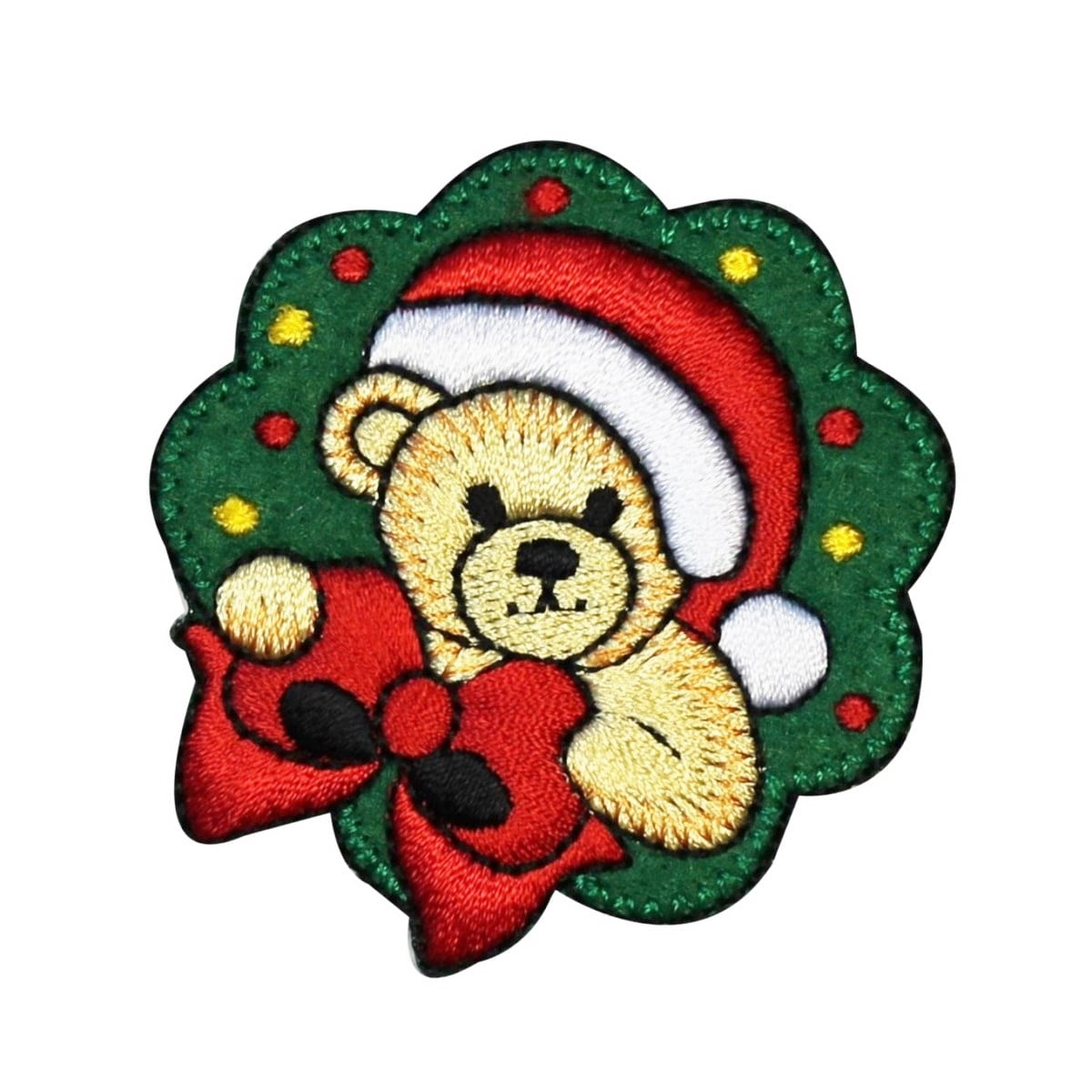 ID 8027 Christmas Teddy Bear Patch Wreath Decorate Embroidered Iron On ...