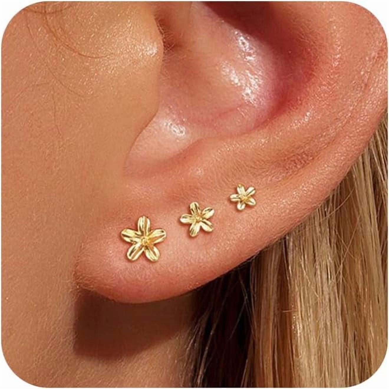 Click here for Flafree 3 Pairs 14k Gold Plated Stud Earrings For... prices