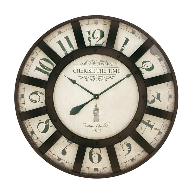 Decmode Industrial 32 Inch Distressed Iron And Glass Round Wall Clock ...