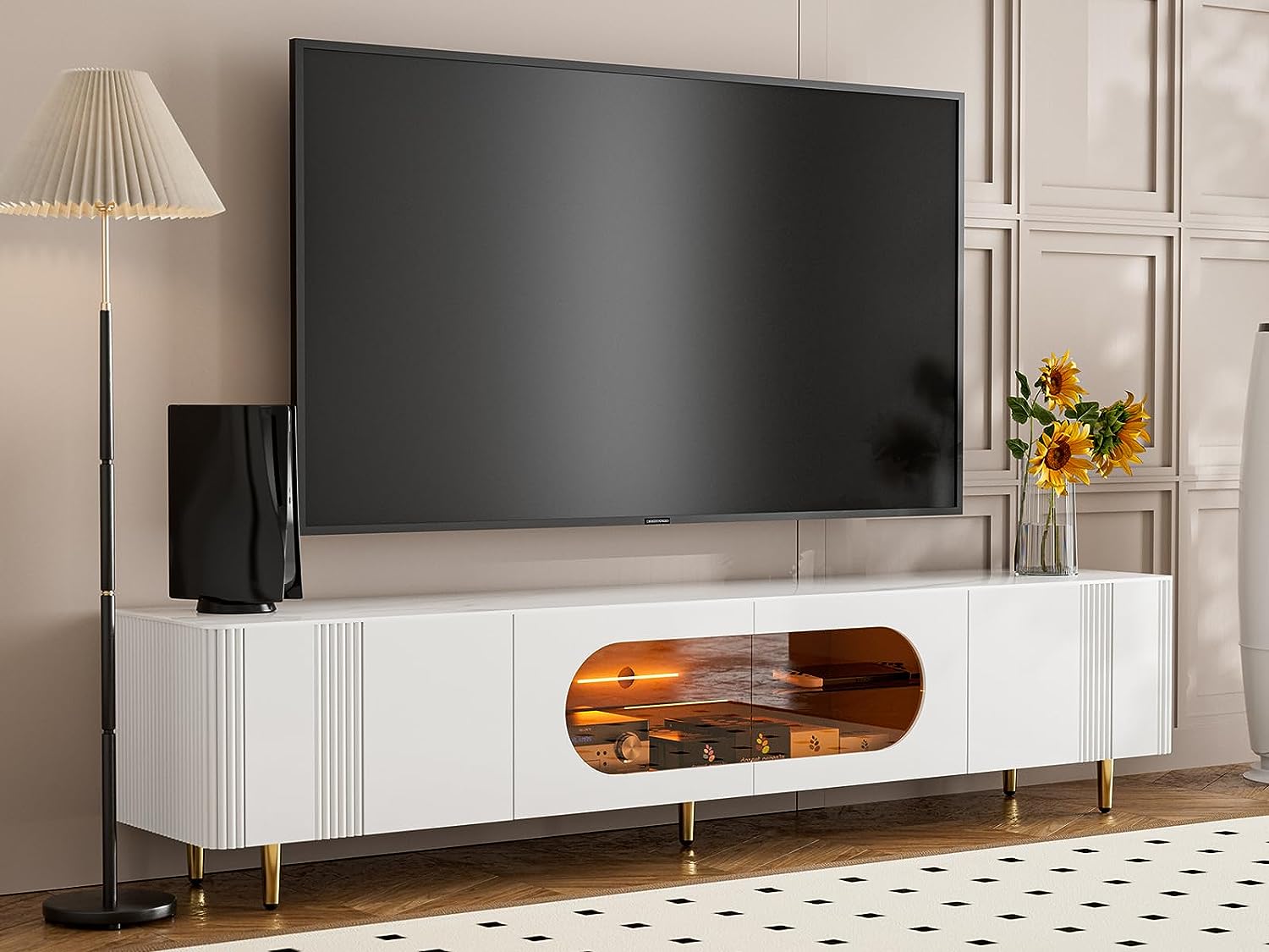 Manhattan Comfort Lincoln 85" TV Stand and Panel with LED Lights in Off ...