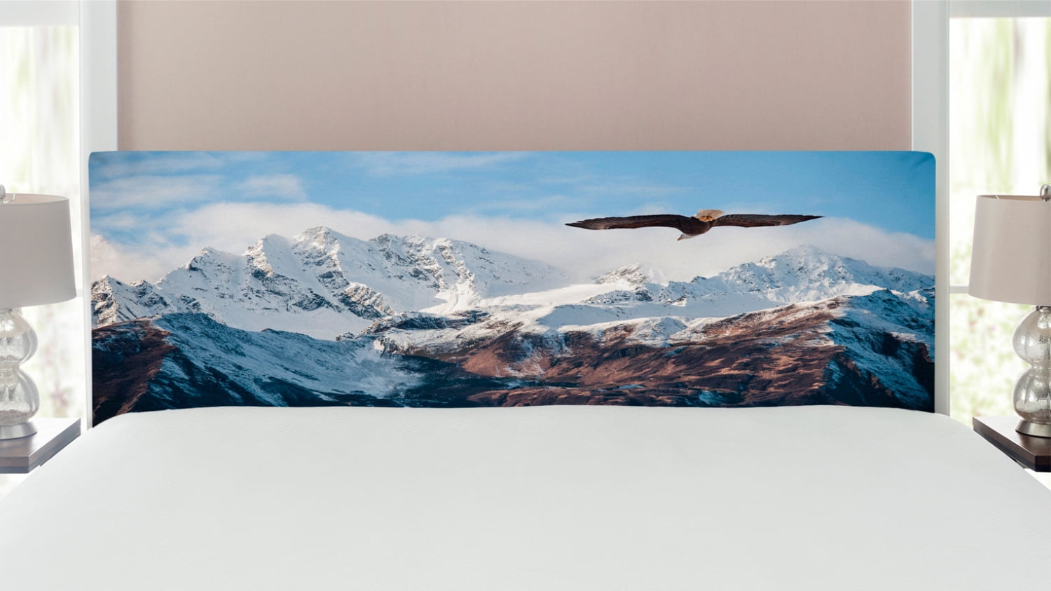Mountain Headboard, Frozen Peaks Tops of the Mountain with a Flying ...