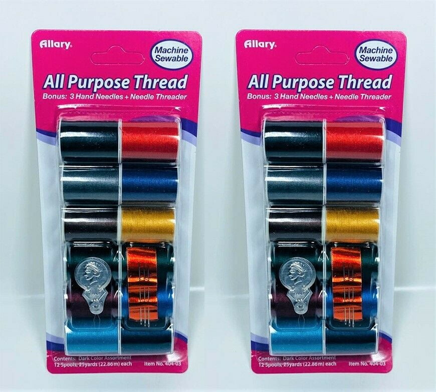 LOT OF 2 Allary Craft & Sew 12 Spools All Purpose Thread, Needles and ...
