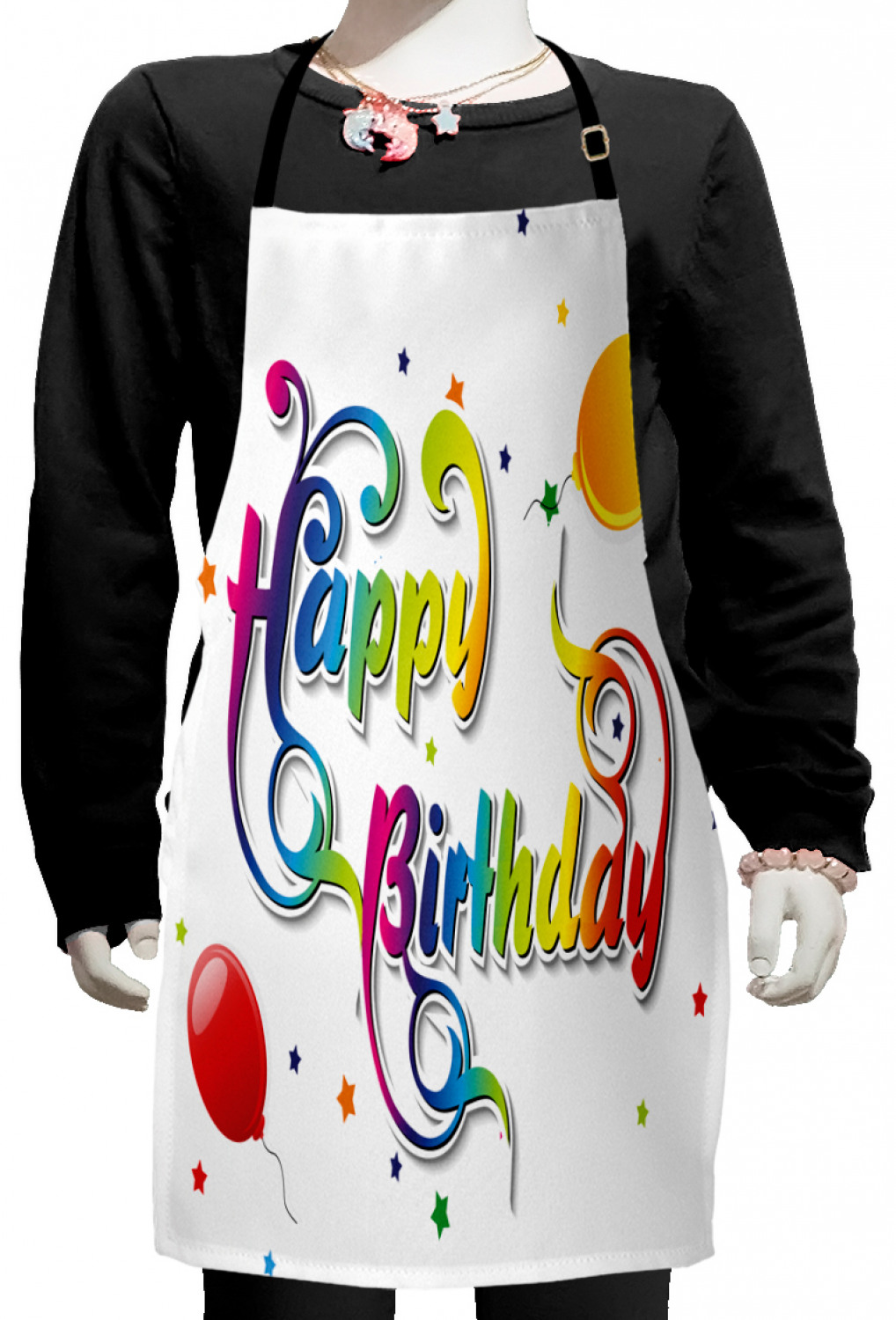 Birthday Kids Apron, Happy Birthday Words with Floral Swirled Details ...