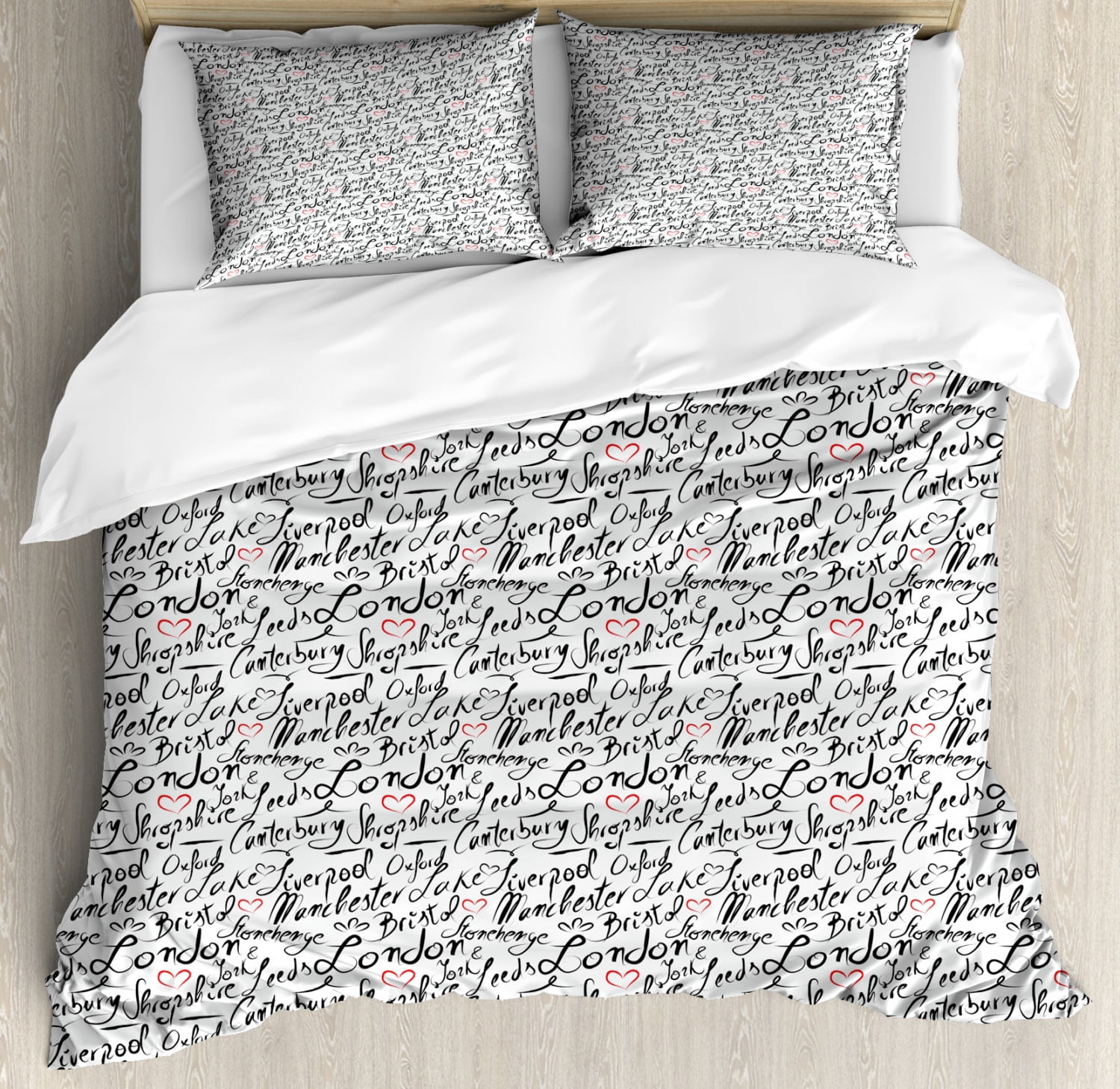 England Queen Size Duvet Cover Set, Famous Cities in Monochrome Hand ...