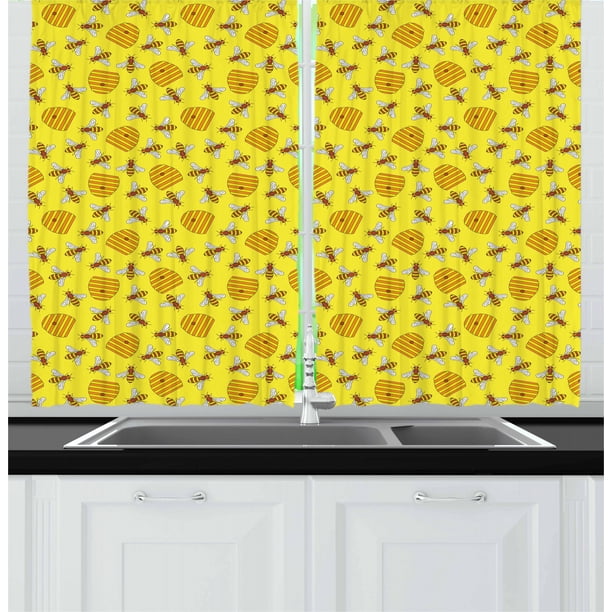 Bee Curtains 2 Panels Set, Beekeeping Beeswax Vespiary Concept Print ...