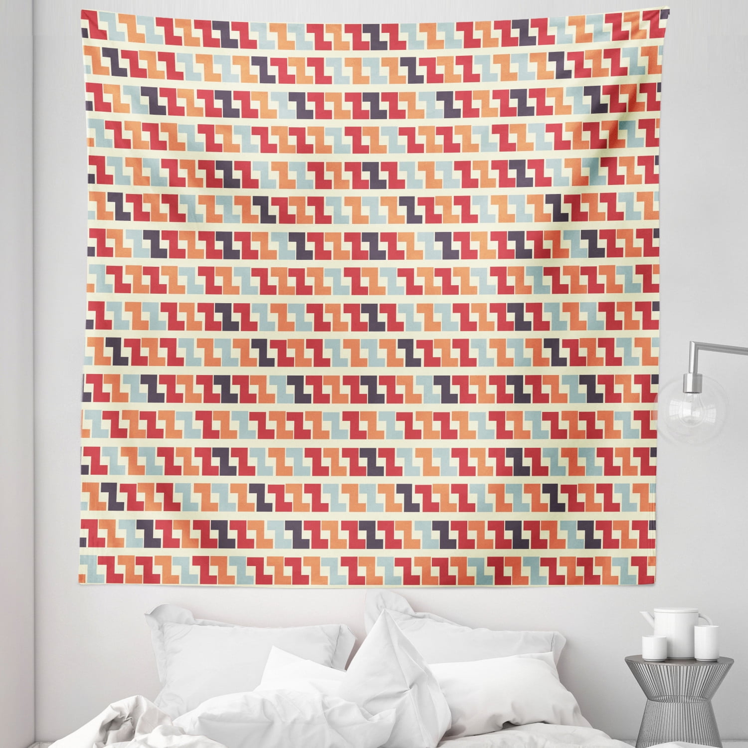 Colorful Tapestry, Retro Geometric Shaped Composition with Horizontal ...