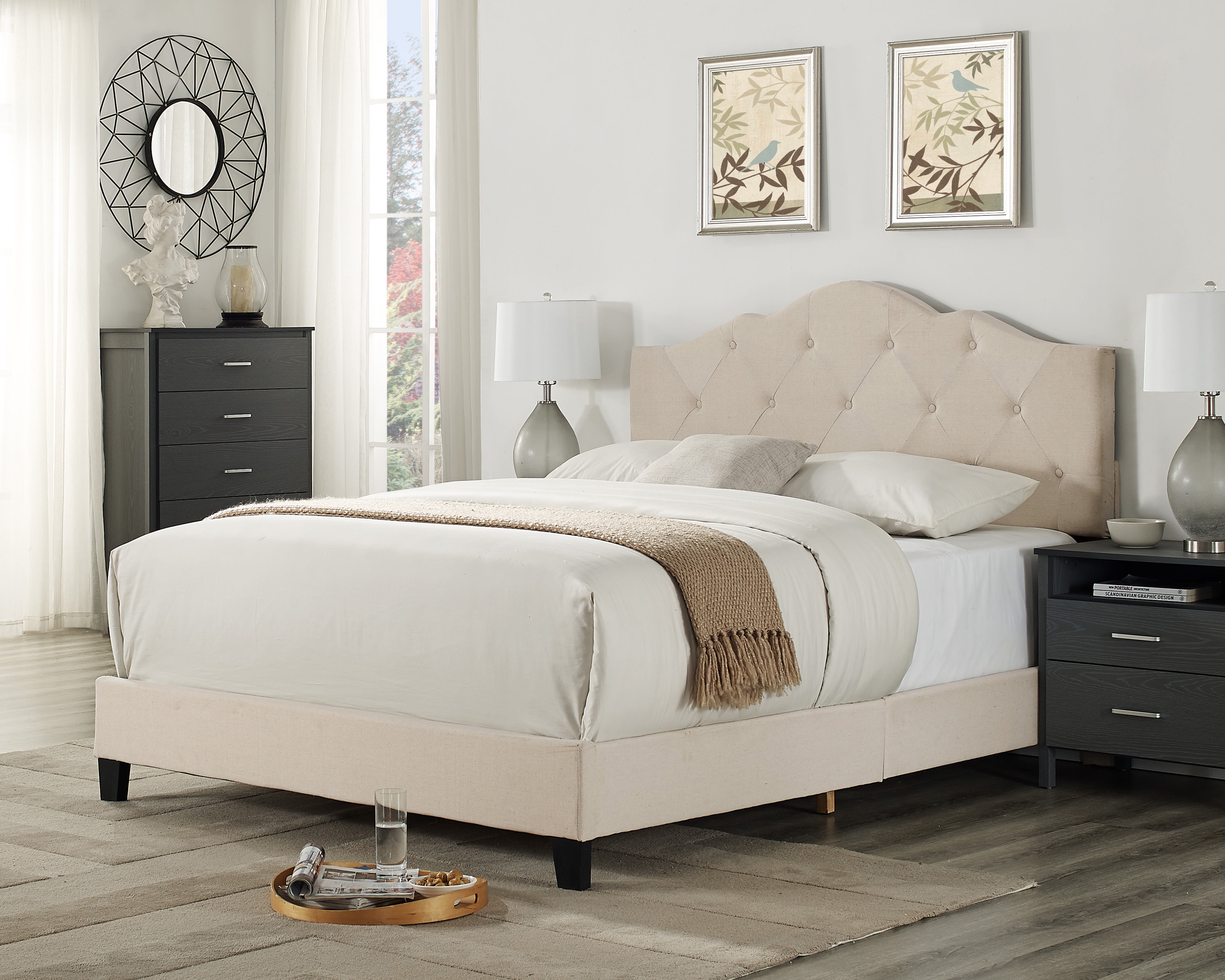 Brianna Upholstered Bed with Button Tufting, Multiple Sizes and Colors ...