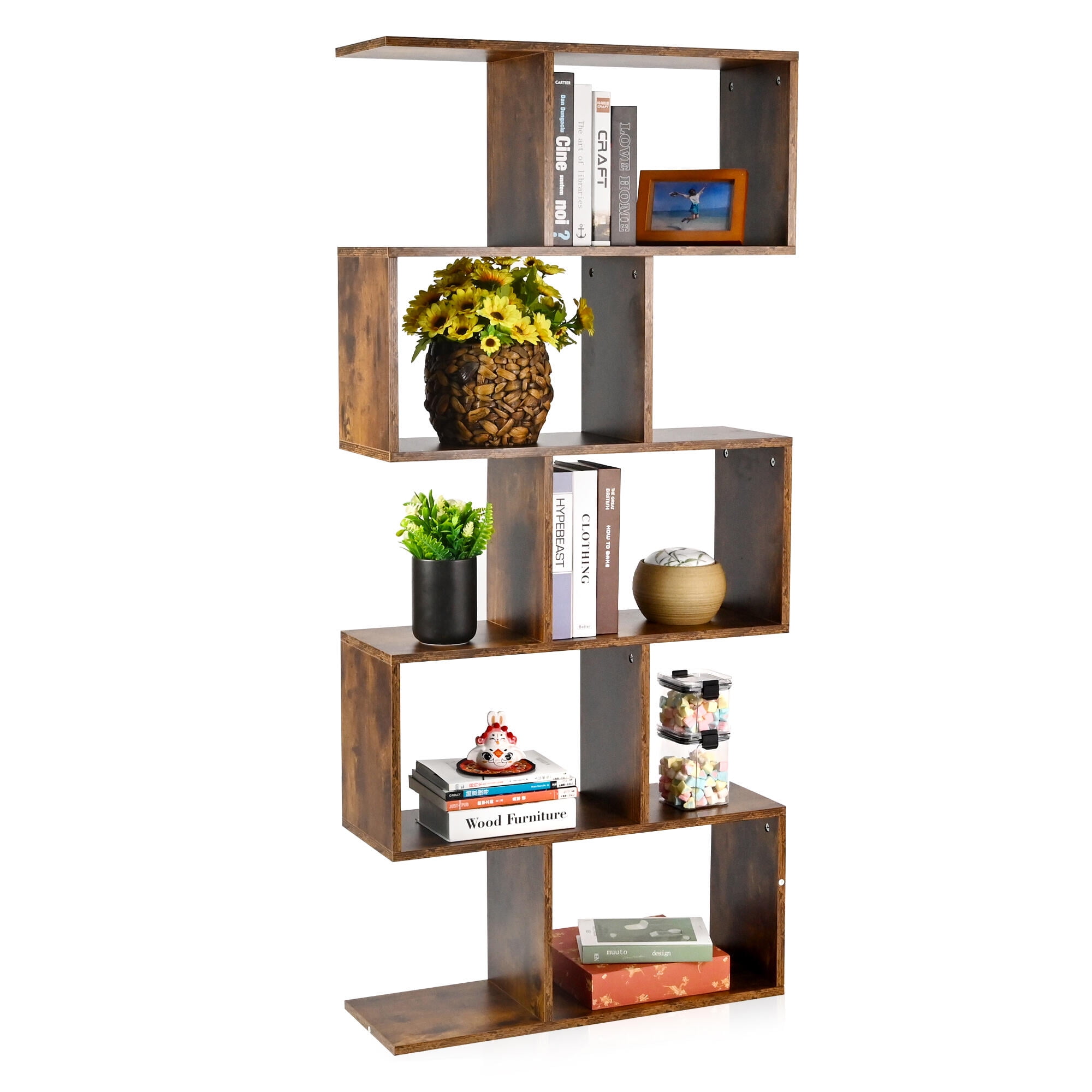 Click here for Moustache 5-Tier Geometric Bookcase  62 Wooden S-S... prices