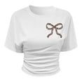 Gyujnb Girls Short Sleeve Crew Neck Ruched Waist Tee with Leopard Bow ...