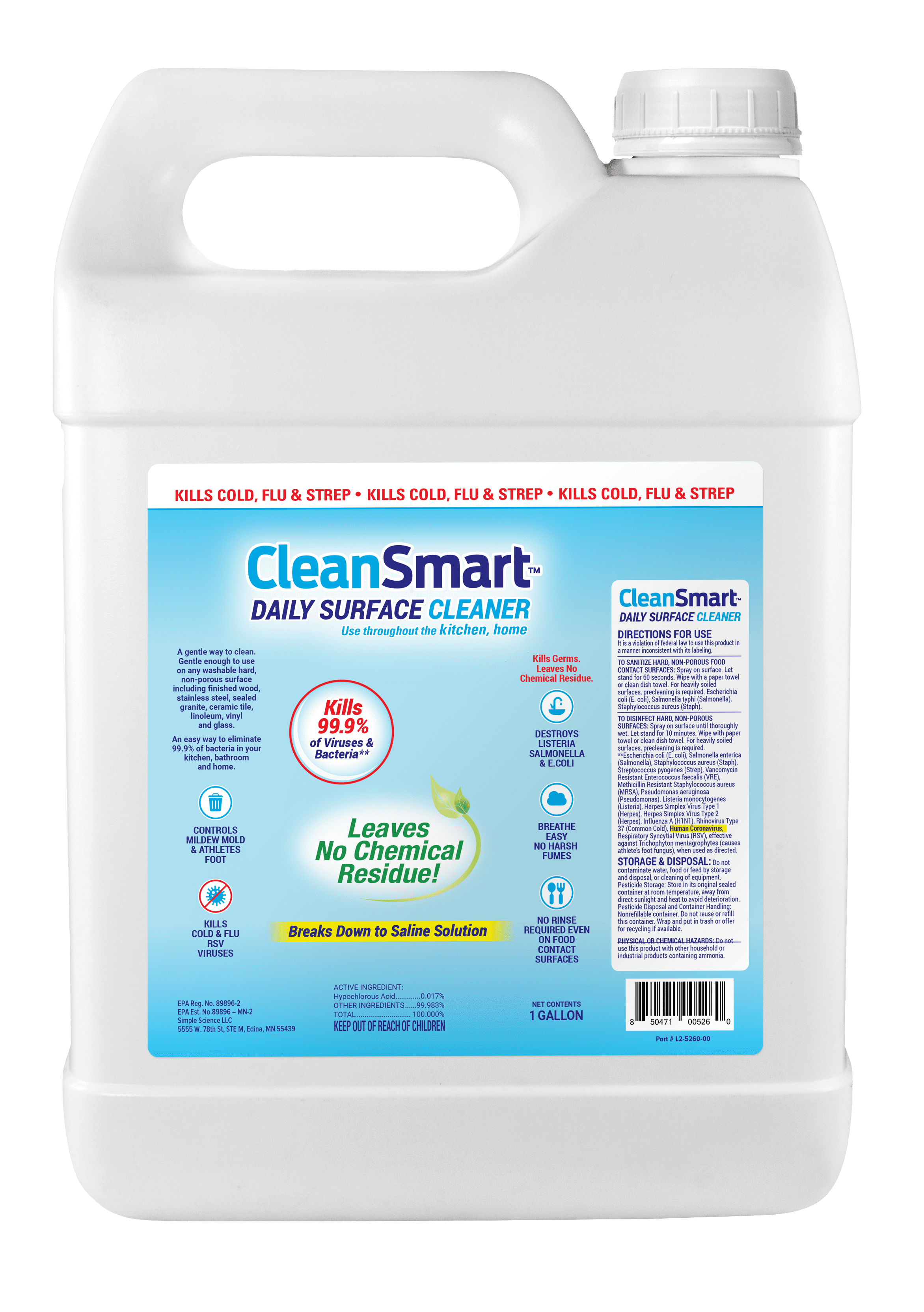 CleanSmart Hospital Grade Daily Surface Cleaner/Disinfectant - 1 gal ...