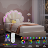 Homfa Twin Bed Frame with Storage & LED Light, Velvet Upholstered ...