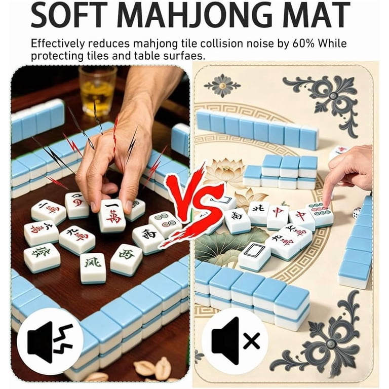 Auspicious Floral Mahjong Mat with Rules for Table (Black,31.5”x31.5 ...