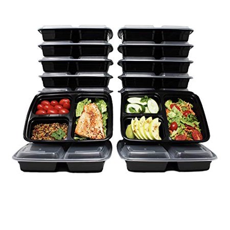 Prep Pro Meal Prep containers 20 Pack] 3 compartment with Lids, BPA ...