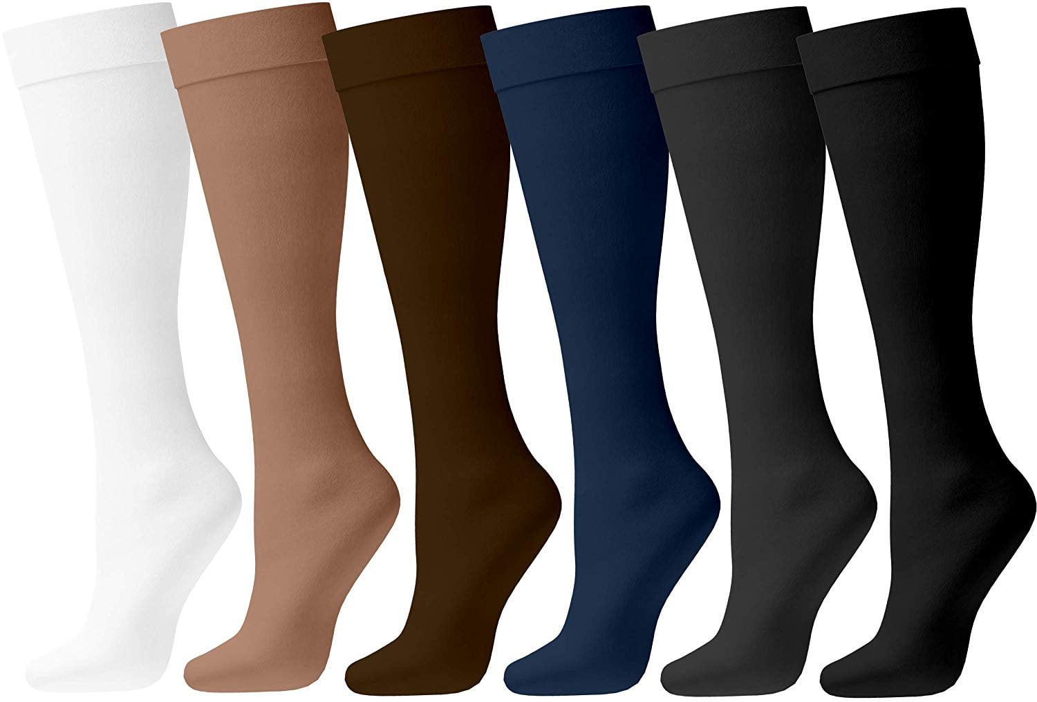 Womens Nylon Dress Socks, 6 Pairs Ladies Trouser Sock, Soft Sheer Knee ...