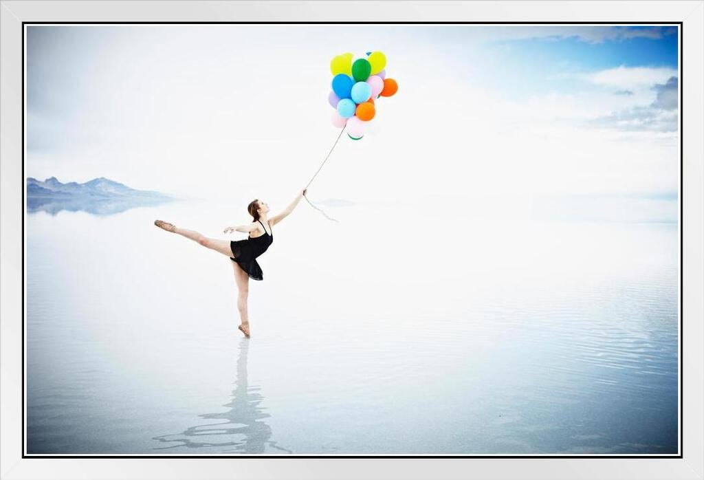 Ballerina on Tip Toe in Water Holding Balloons Photo Photograph White ...
