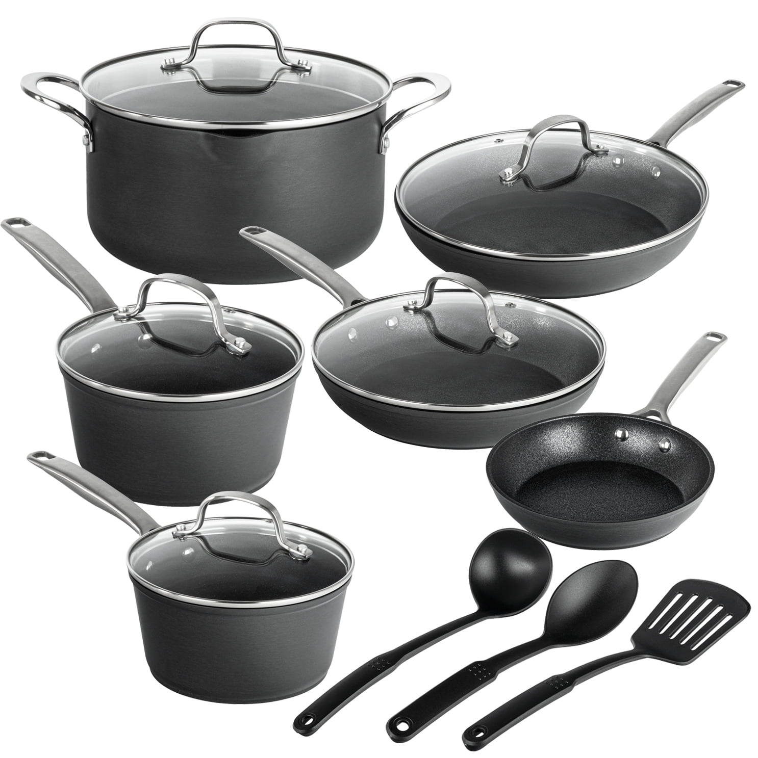 Granite Stone Armor Max 14pc Hard Anodized Pots and Pans Set, Heavy ...