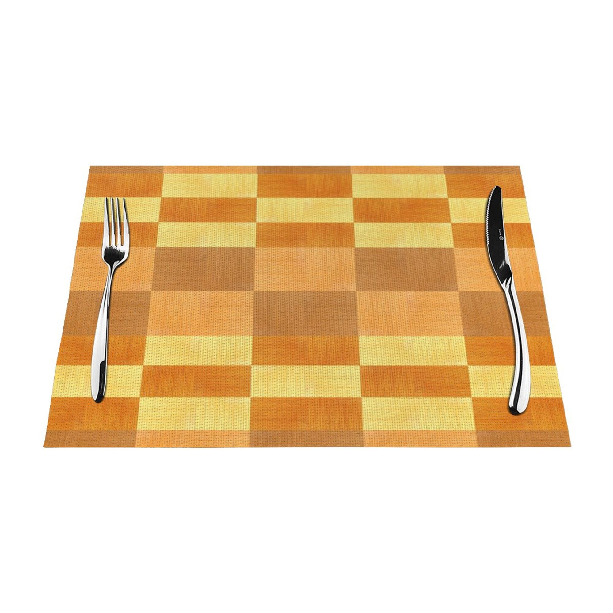 XMXY Woven Placemats Set of 6 PCS, Orange Rectangle Wood Grain ...