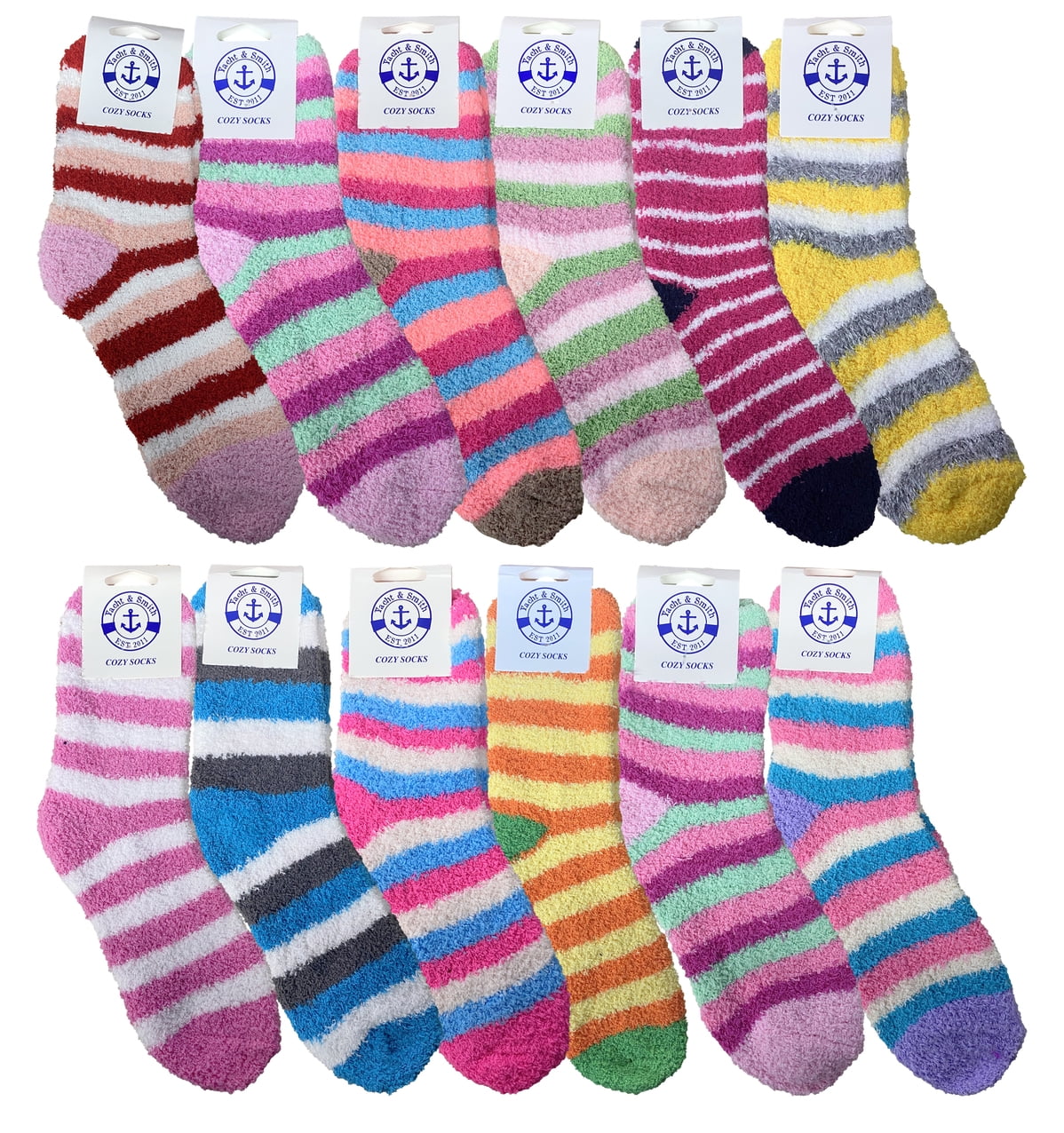 Excell Womens Fuzzy Socks Crew Socks Warm Butter Soft 12 Pair Pack