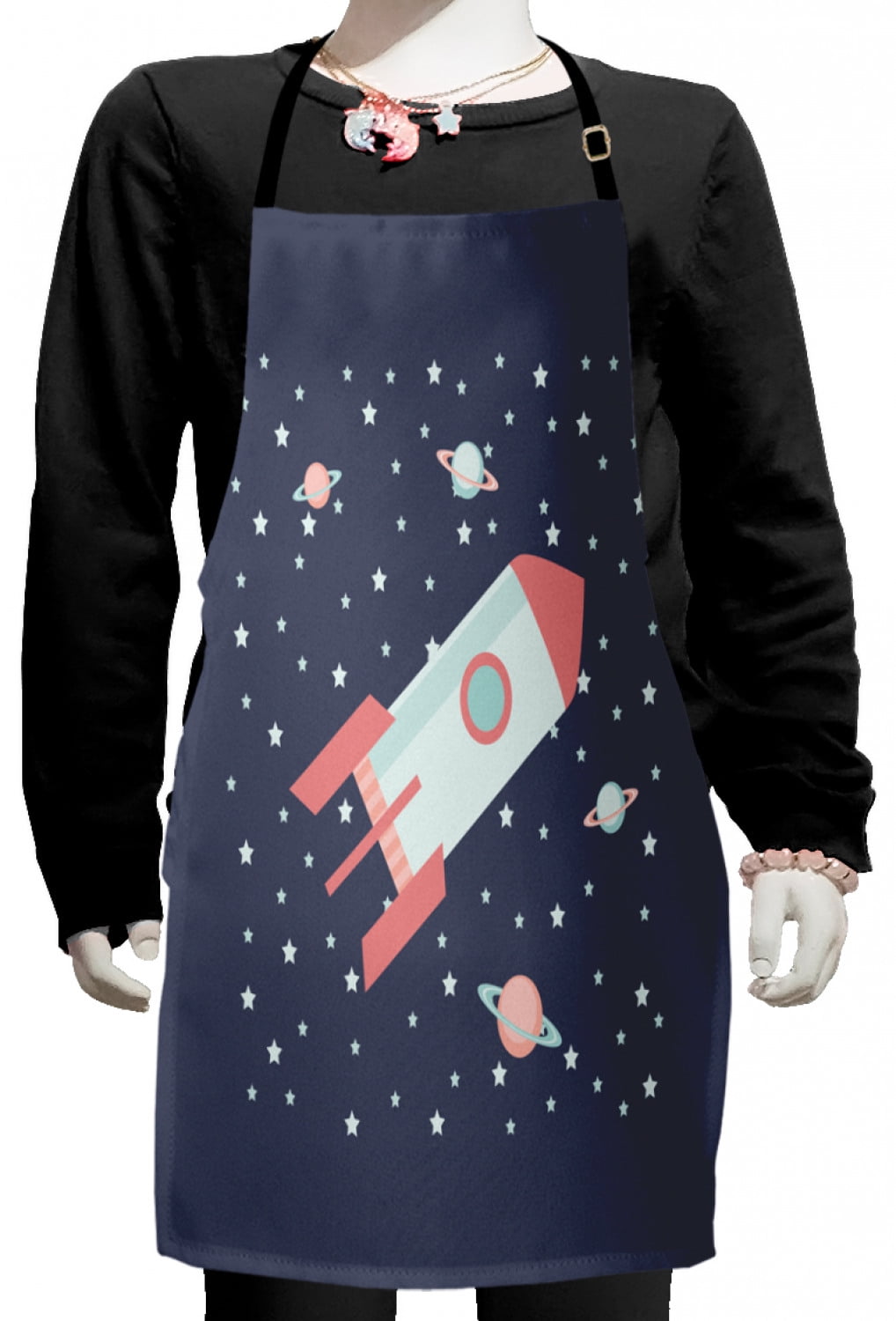 Outer Space Kids Apron, Galaxy Themed Cartoon with Rocket Stars and ...